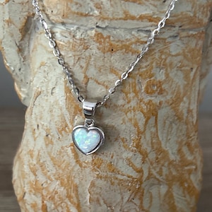 Heart Opal Necklace, White Opal Necklace in 14K Gold, Heart Opal ...