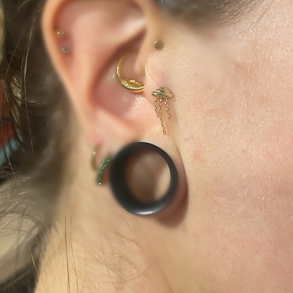 14K Gold Spaceship Threadless Push-in Labret Stud/rocket UFO Earrings ...