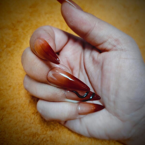 Handmade Red Snake Deep Red Ombre Goth Press on Nails Snake Nails Goth ...