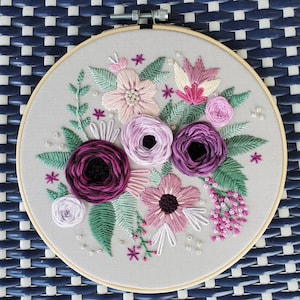 PDF Pattern Purple Posy, Intermediate Embroidery, Embroidery Pattern ...