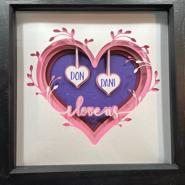 3D Heart Shadow Box With Custom Names, Valentines Day Shadow Box ...