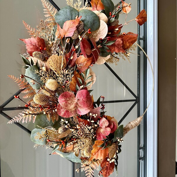 Fall Boho Wreath, Boho Wreath, Front Door Hoop Wreath, Modern Fall Wreath, Fall Hoop Wreath ...