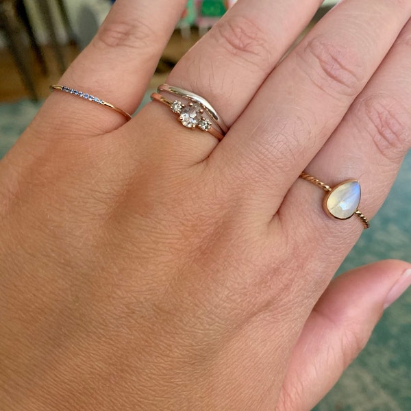 Moonstone Stackable Ring; Rainbow Moonstone Ring; Gold Moonstone Ring ...