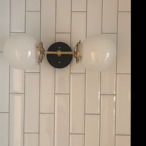 Globe Light - Mid Century Lighting - Vanity Light - Black Vanity - Opal ...