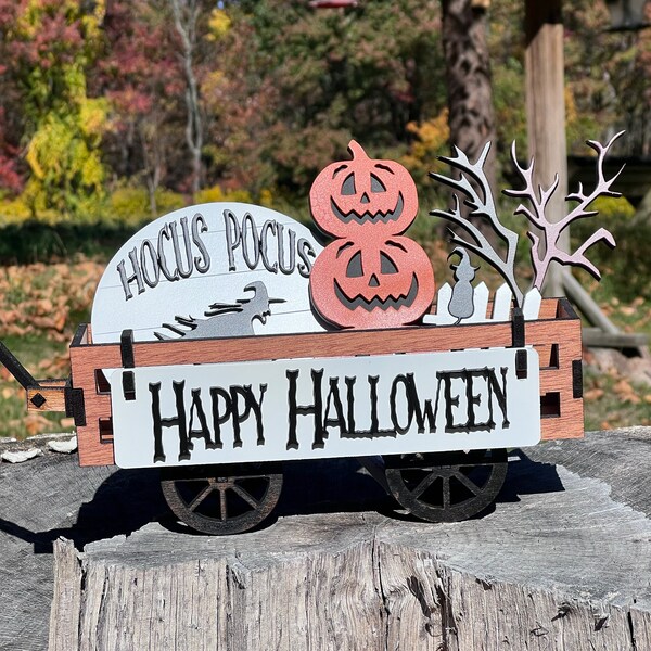 Halloween Wagon Insert SVG: Witch & Pumpkins Shelf Sitter (digital File ...