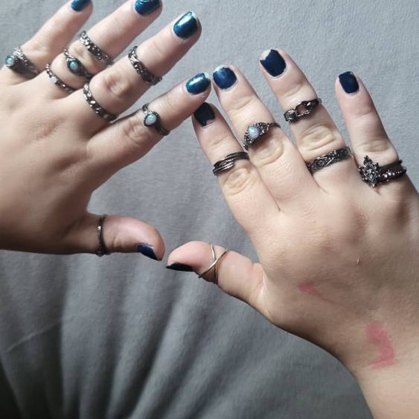 21pcs Stackable Rings Set Multi Design Rings, Yin Yang, Black Rings, Boho, Silver, Layered Rings ...