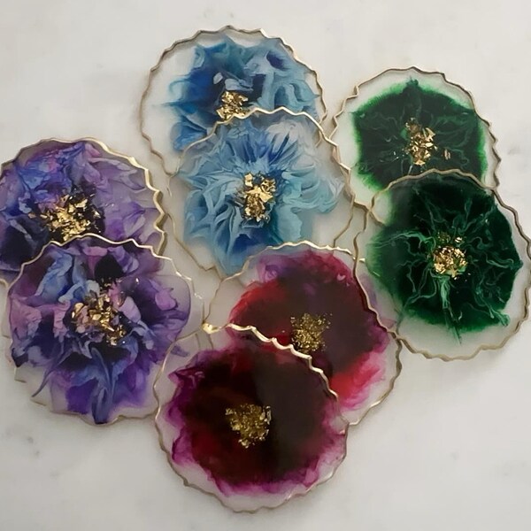 Pressed Flower Resin Coasters | Red Flower Coaster Set of 4 | Floral ...