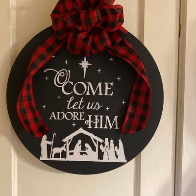 O Come Let Us Adore Him With Nativity Christmas Vinyl Wall Decal Quote ...