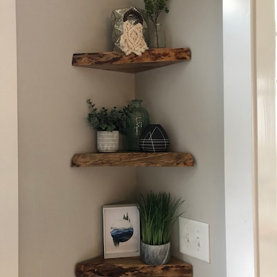 Live Edge Corner Floating Shelf - Etsy