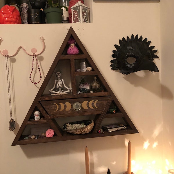 Triangle Altar Shelf With Moon Phase Pull Out Drawer - Sacred Geometry ...
