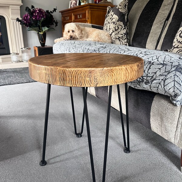 Handcrafted Rustic Wooden Round Side Table | Furniture | Reclaimed ...