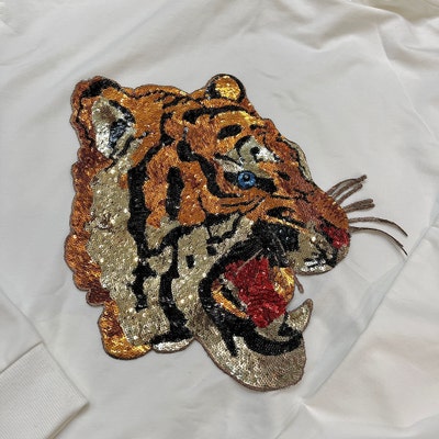Vintage Tiger Gold Sequins Sew on Patches for Clothes Back Patch Embroidery of Denim Jackets ...