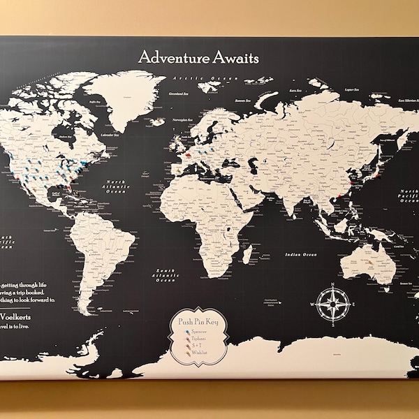 Personalized World Map, Custom Push Pin Map on Canvas, Travel Gift for ...