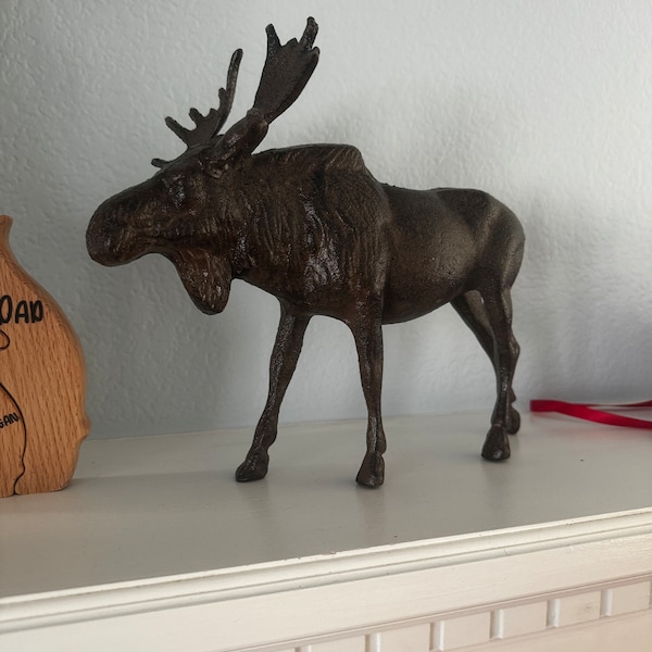 Cast Iron Moose Statue Figure Art Doorstop Elk Cabin Lake Home Decor ...