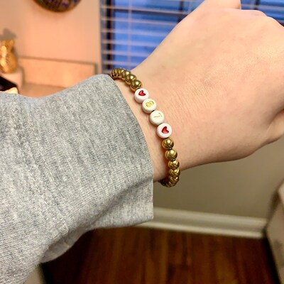 Waterproof Adjustable Heart Bead Woven String Bracelet, Valentines ...