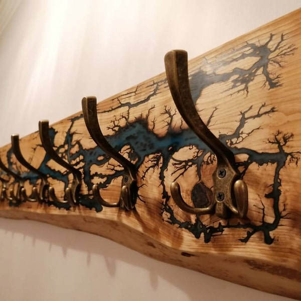 Walnut Wood Wall Key Holder Keychain Hat Hanger Glowing Resin Display ...