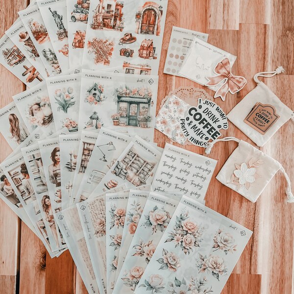 Green, Pink Spring Stickers for Planners, Journals | Spring, Flower ...