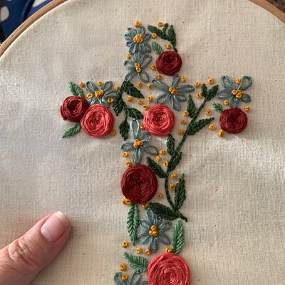 Embroidery Pattern Floral Cross Christian Hand Embroidery Easter ...