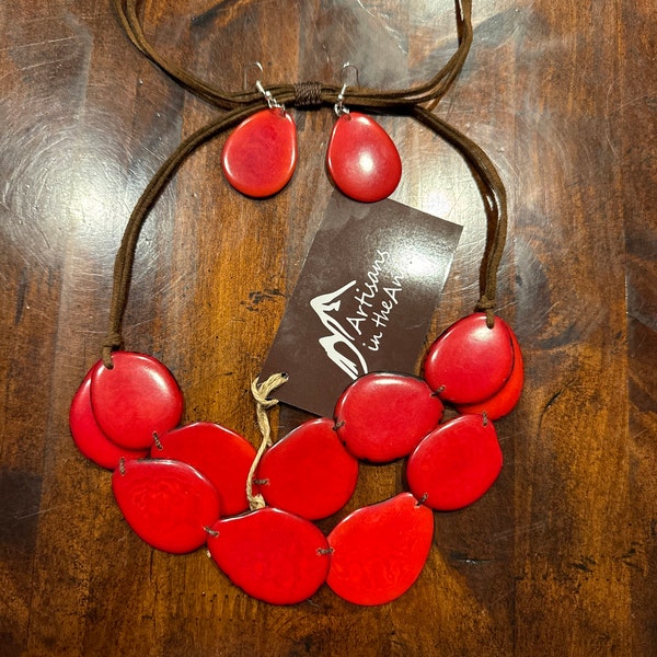 Red Necklace - Statement Necklace of Tagua - Chunky Necklace - Fair ...