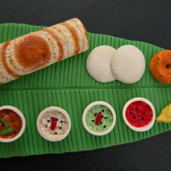 Miniature Breakfast Chai Platter Fridge Magnet , Indian Food Miniature ...