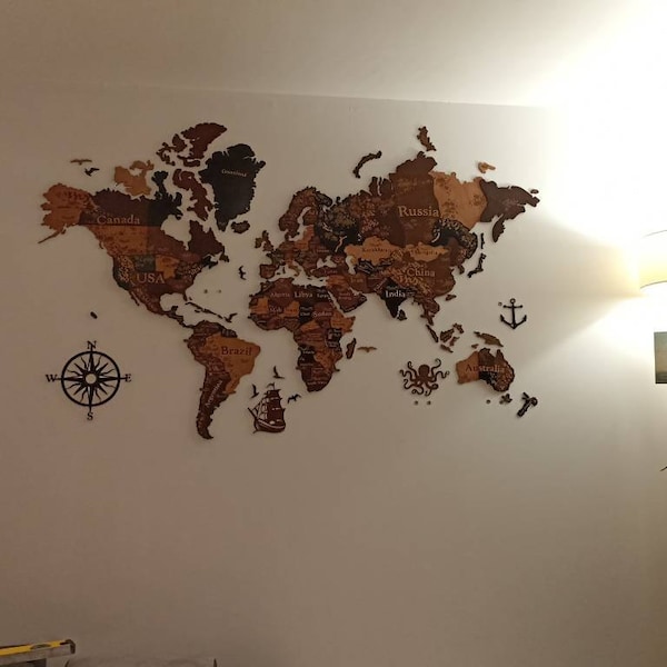 Extra Large Wooden Push Pin Map in Walnut and Wenge, Rustic Farmhouse ...