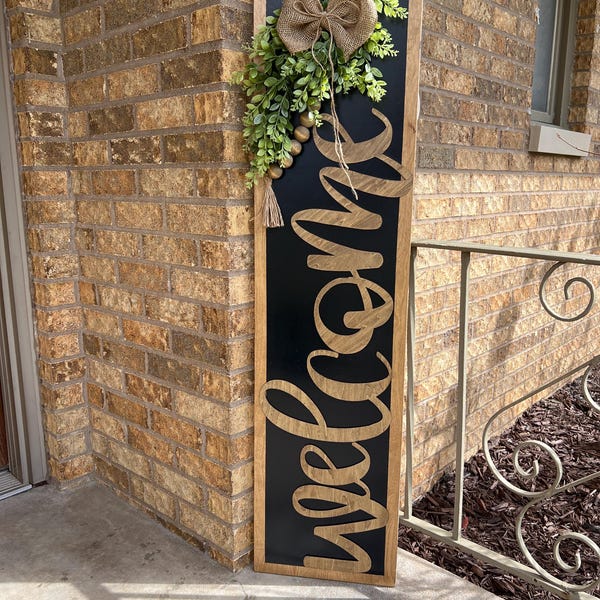 Rustic Farmhouse Welcome Sign – Vertical Wood Porch Decor With Greenery ...