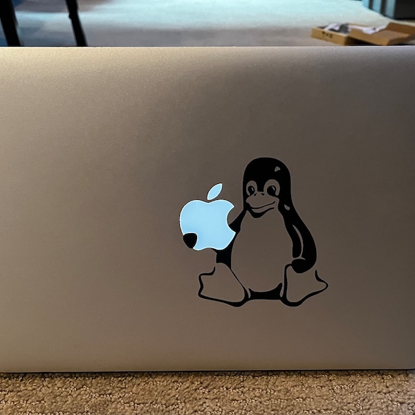 Penguin Bites the Apple MacBook Sticker Linux Tux Decal - Fits Both Old ...