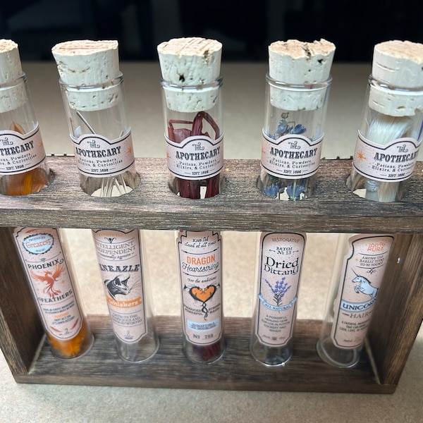 Halloween Apothecary Potion Rack, Set of 5 Test Tube Vials in Stand ...