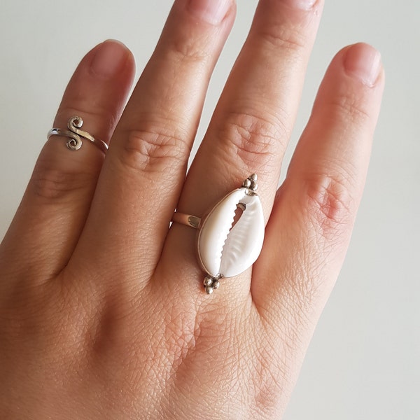 Cowrie Shell Ring, Sterling Silver, Boho Ring, Handmade Jewelry ...