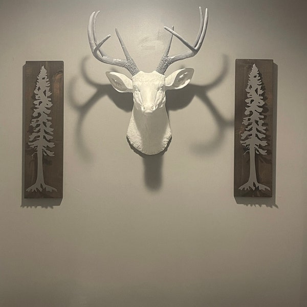 Set of Pine Tree on Knotty Alder / Wood and Metal Signs / Modern Sign ...