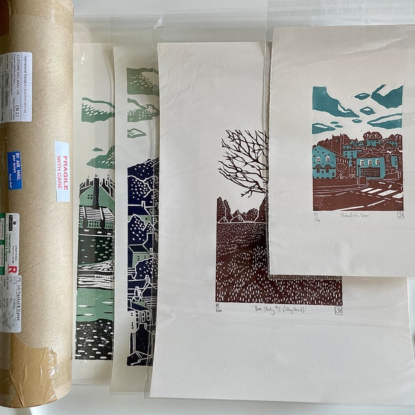 Filey Two-colour A3 Linocut Screen-print - Etsy