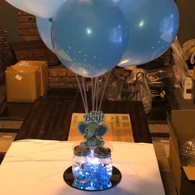 Peanut Elephant Centrepiece for Baby Boy Shower in Light Blue & Gray ...