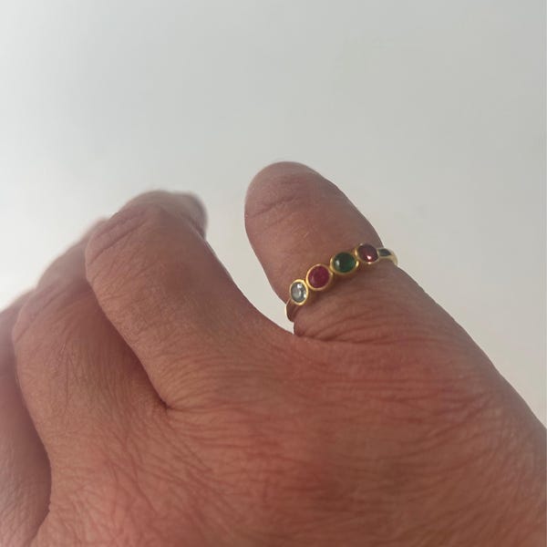 Multi Stone Family Ring, Birthstone Sterling Silver Ring for Mom ...
