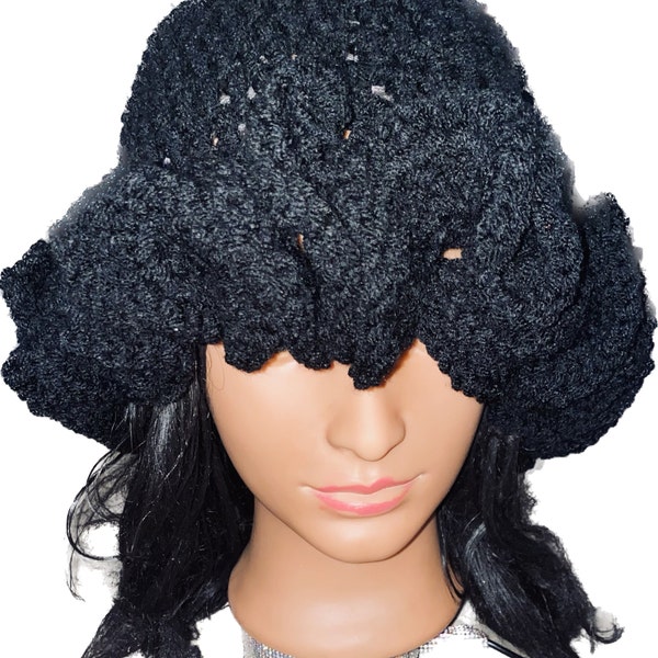 Crochet Granny Square Bucket Hat | Crochet Ruffle Brim Hat | Granny ...