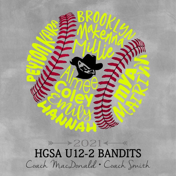 Baseball Word Art | Coach Thank You Gift | Softball Team Roster Wall ...