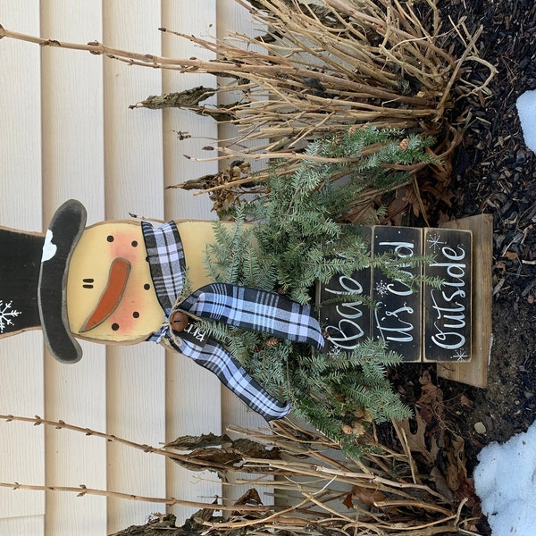 Standing Wood Snowman/3 Ft Tall/primitive Winter Decor/ Rustic Snowman ...