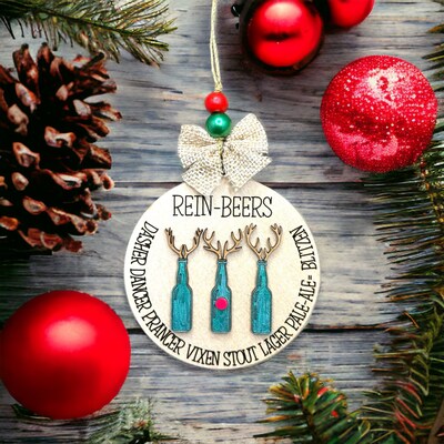 Rein-beers Funny Christmas Ornament SVG Laser File SCORE - Etsy