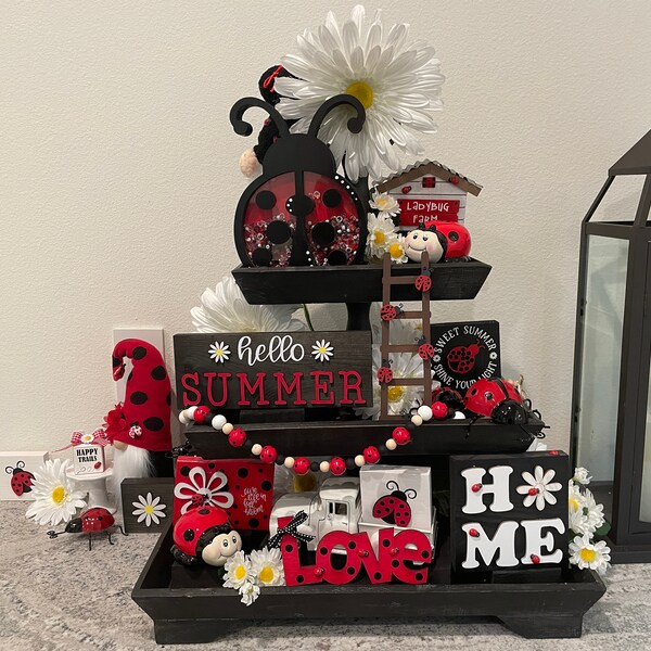 Ladybug Tiered Tray Farmhouse Items. Ladybug Shelf Sitter Decor, Dough ...