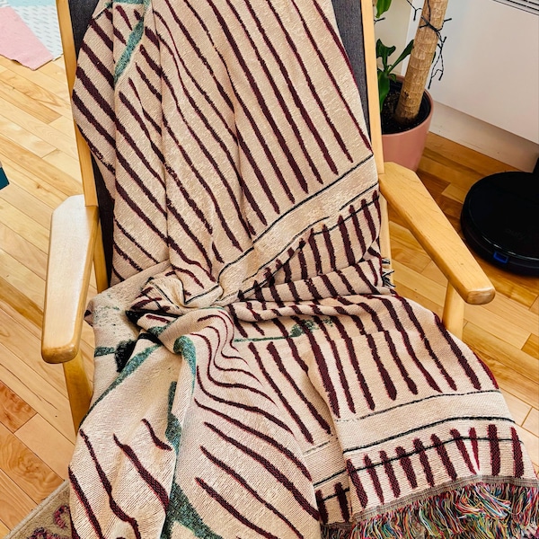 Minimal Japanese Art Throw, Minimalist Japandi Woven Blanket, Minimal ...