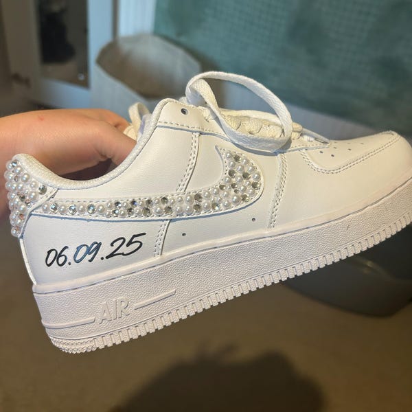 Bridal Air Force 1 Bright White Luxury Embroidered Sneakers • Bridal ...