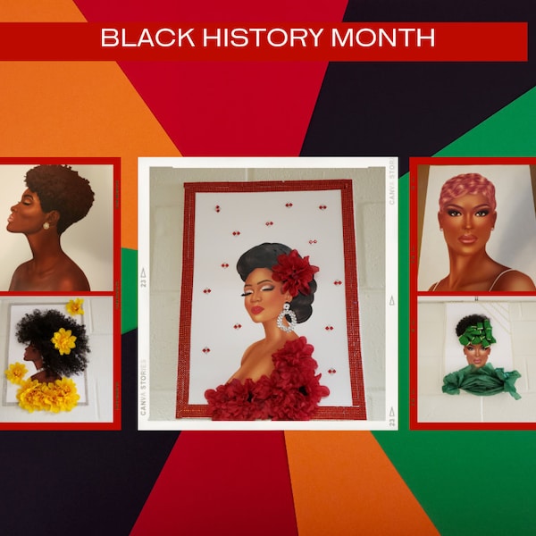 Diva Bundle 3 | Diva Head Canvas | Diva Head Wreath | Black Woman Art ...