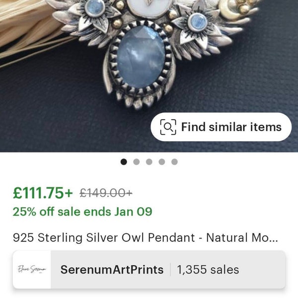 925 Sterling Silver and 18k Gold Owl Pendant - Natural Moonstone ...