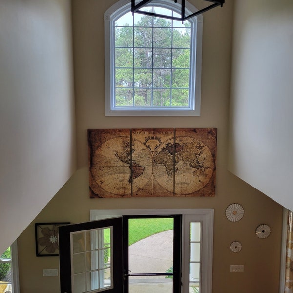 Globe Tan Map World Map Canvas, Vintage Map Art, Brown & Gold Map of ...
