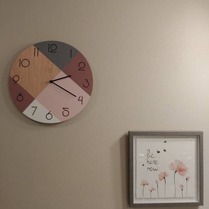 Minimalist Wall Clock With Numbers Large Wooden Clock Mustard and Gray ...