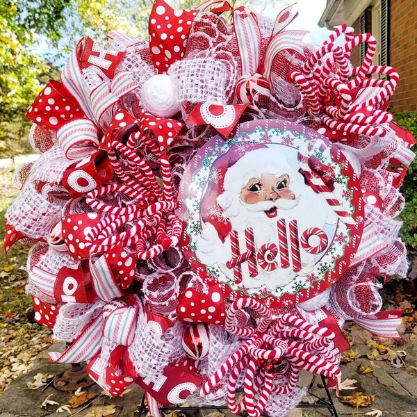 Hello Santa Sign, Christmas Santa Sign, Candy Cane Sign, Holiday Sign ...