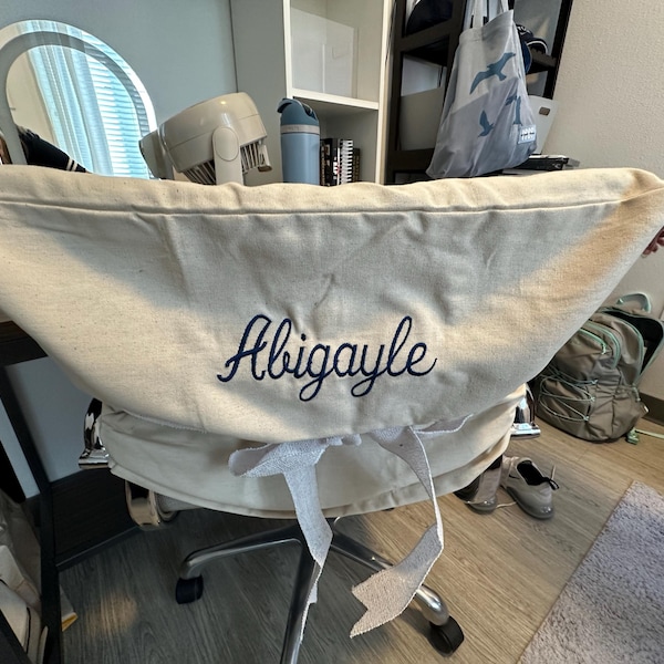 Monogrammed Dorm Chair Back Cover/ White Personalized Chair Cover ...