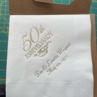 50th Anniversary Napkins Personalized Set of 100 Napkins Golden ...