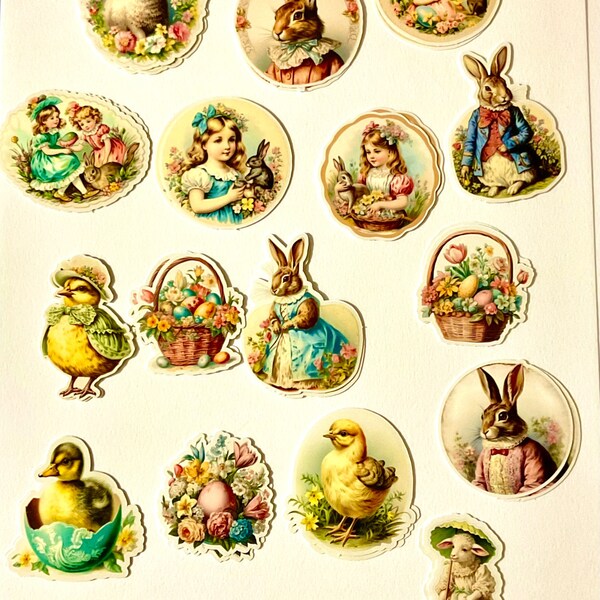 Victorian Easter Sticker Pack, Vintage Easter Stickers, Bunny Rabbit ...