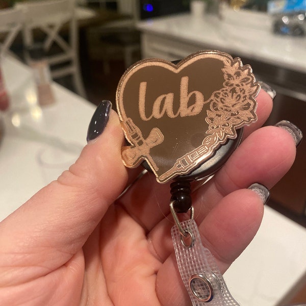 Lab Badge Reel, Phlebotomy Badge Reel, Laboratory Badge, Rose Gold ...