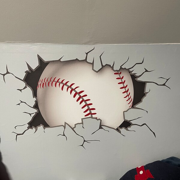 Baseball Breaking Through, Bursting, Shattering the Wall Decal for Boys ...
